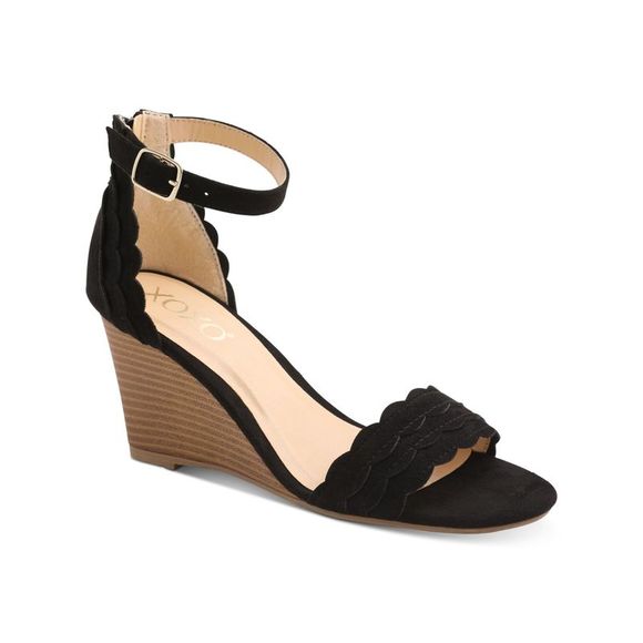 XOXO | Shoes | Xoxo Womens Black With Scalloped Magenta Round Toe Wedge ...